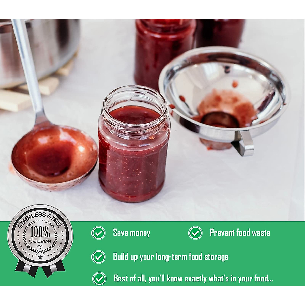 Canning Supplies Starter Kit, Stainless Steel Canning Set Tools: Rack, Ladle, Measuring Spoons, Funnel, Tongs, Jar Lifter, Lid Lifter & Accessories for Canner/Pot, Beginner, Home Canning Kit - Black