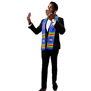 Dupsie's Usher Hand-woven Kente Cloth Stole/Sash. Blue