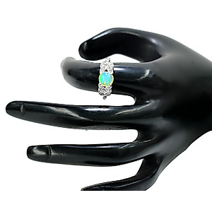 8 MM Natural Rainbow Fire Ethiopian Opal Cabochon Ring 925 Sterling Silver October Birthstone Solitaire Ring Opal Jewelry Birthday Gift For Wife (Sterling Silver, 11.5 US)