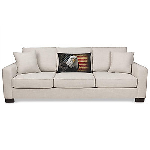 EKOBLA Throw Pillow Cover American Bald Eagle On Grunge Flag USA Flag Patriotic Stripe Star Decor Lumbar Pillow Case Cushion for Sofa Couch Bed Standard Queen Size 20x30 Inch