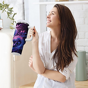 Nesatuwa 40 oz Blue Purple Dragon Tumbler with Handle and Straw Lid,Reusable Stainless Steel Vacuum Insulated Tumbler Leakproof Travel Coffee Mug for Iced and Hot Beverages