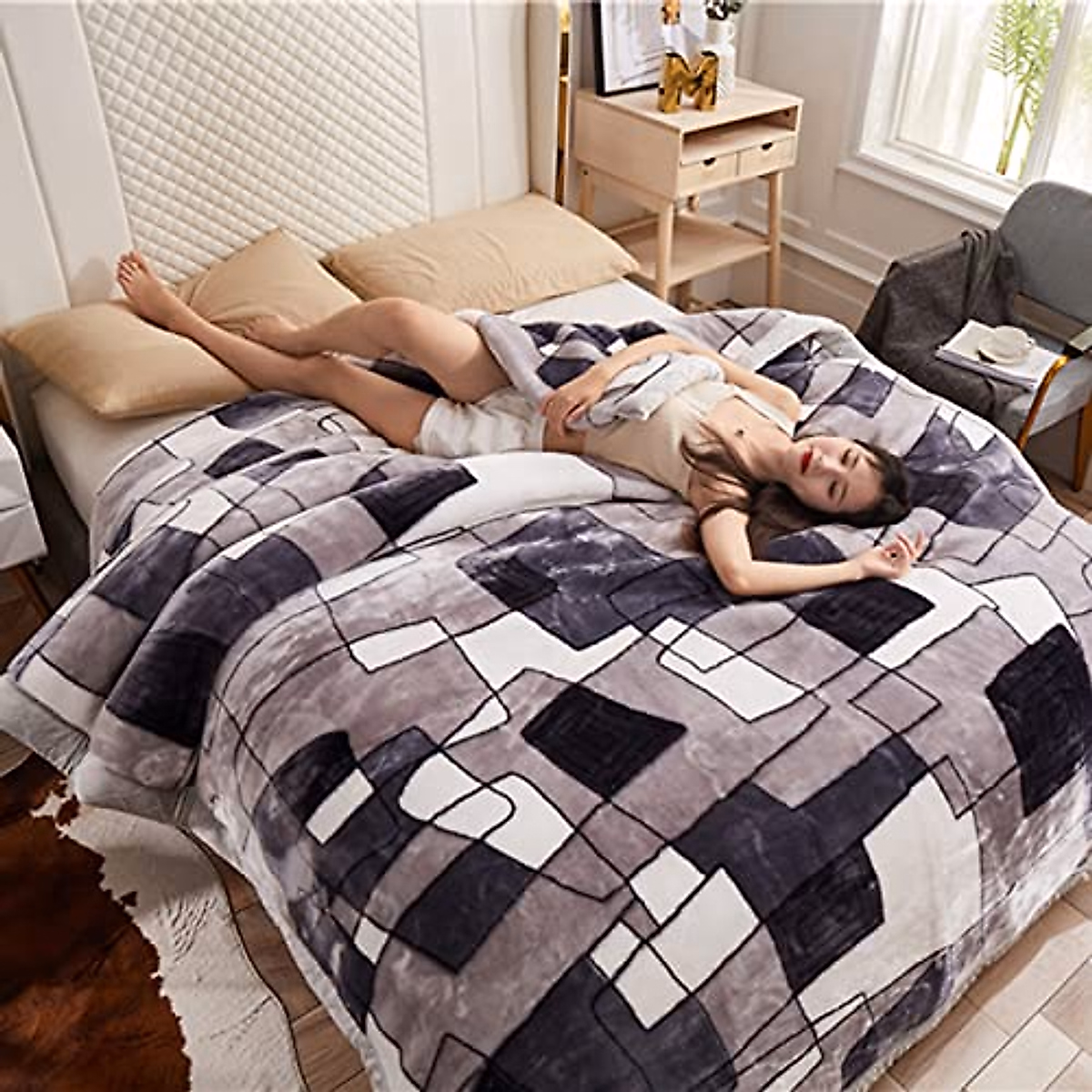 LGYKUMEG Korean Style Throw Blanket 59"x79",Fleece Plush Mink Blanket,2 Ply, Soft,Warm,Thick Raschel Printed Mink Blanket for Autumn,Winter,Bed and Sofa,150x200cm2kg