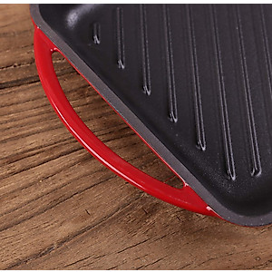 LI-GELISI Enameled Pre-Seasoned Cast Iron Double Handle Rectangle Grill Pan 15.8 inch, Red