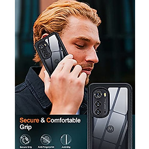 LeYi for Motorola Edge 2022 Case, Moto Edge 2022 Case with 2 Tempered Glass Screen Protector, Full-Body Shockproof Bumper Rugged Hybrid Clear Protective Phone Case for Motorola Edge 2022, Black