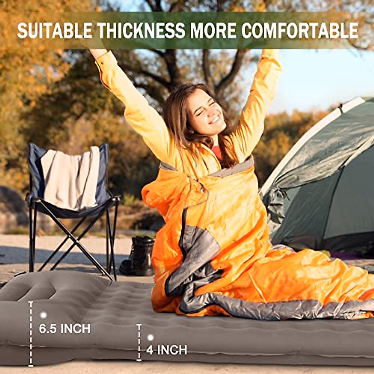 NOWTOWIN Inflatable Sleeping Pad for Camping, 4 Inch Thick Comfortable Sleeping Mat for Backpacking Hiking Traveling, Compact Waterproof Camping Air Mattress with Built in Foot Pump and Pillow