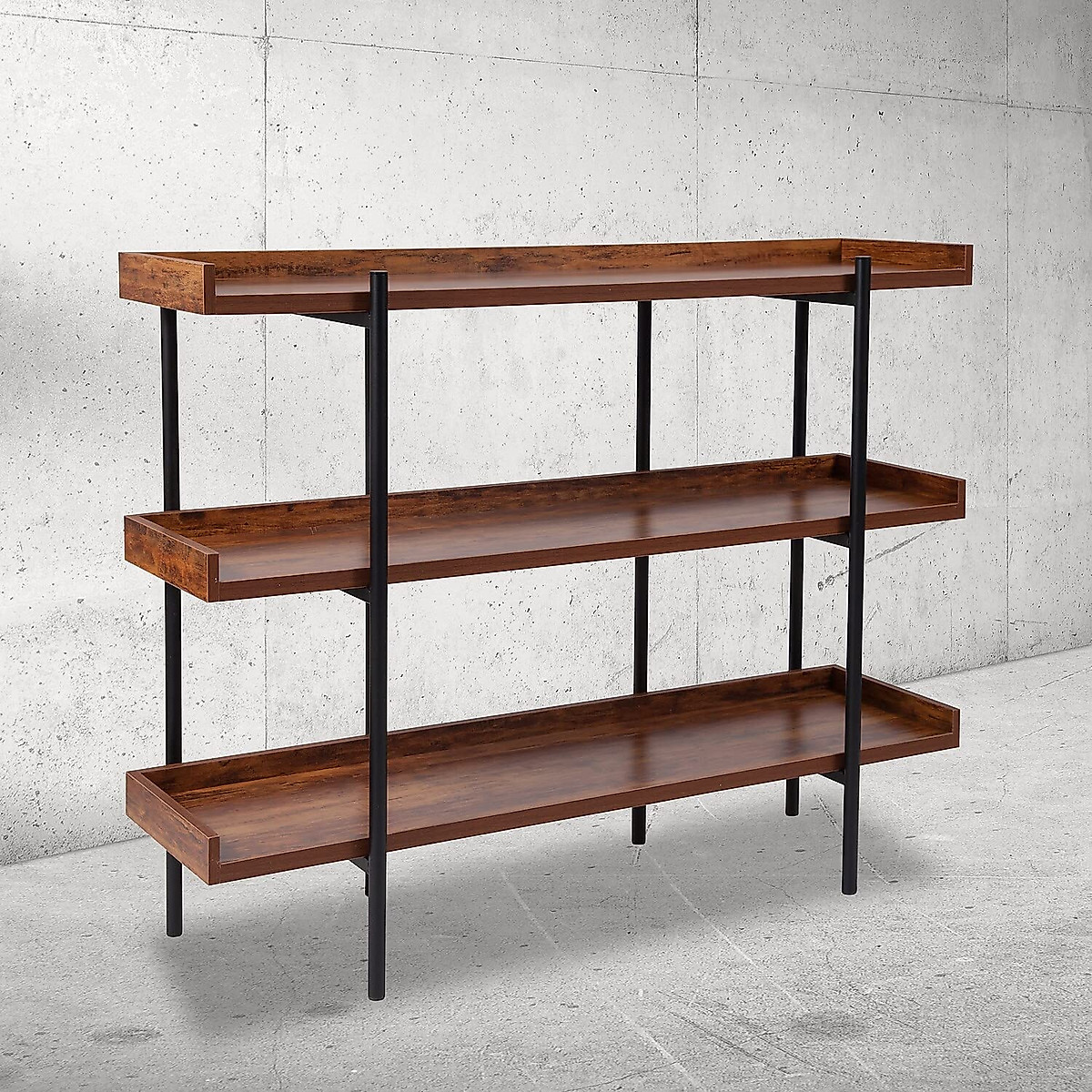 Flash Furniture Mayfair 3 Shelf 35"H Storage Display Unit Bookcase with Black Metal Frame in Rustic Wood Grain Finish