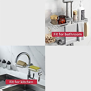 Sponge Holder for Kitchen Sink, Soap Dishcloth Brush Sink Caddy Drain Rack Aluminum Organizer for Kitchen Bathroom Accessories Compatible with Faucets 0.8-1.1 Inches in Diameter