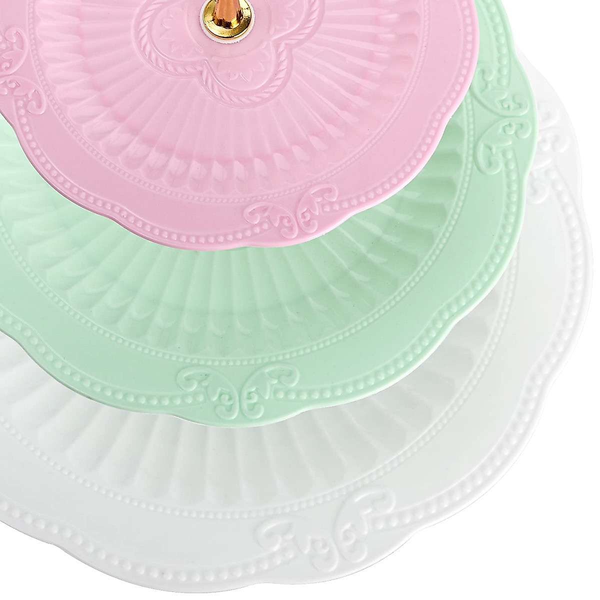 Dicunoy 3 Pack Plastic Cupcake Stands, 3 Tiered Dessert Trays for Display, Embossed Serving Plate Tower Holder, Tea Party Tray for Fruits, Snack, Candy, Buffet, Parties, Wedding, Birthday, Christmas