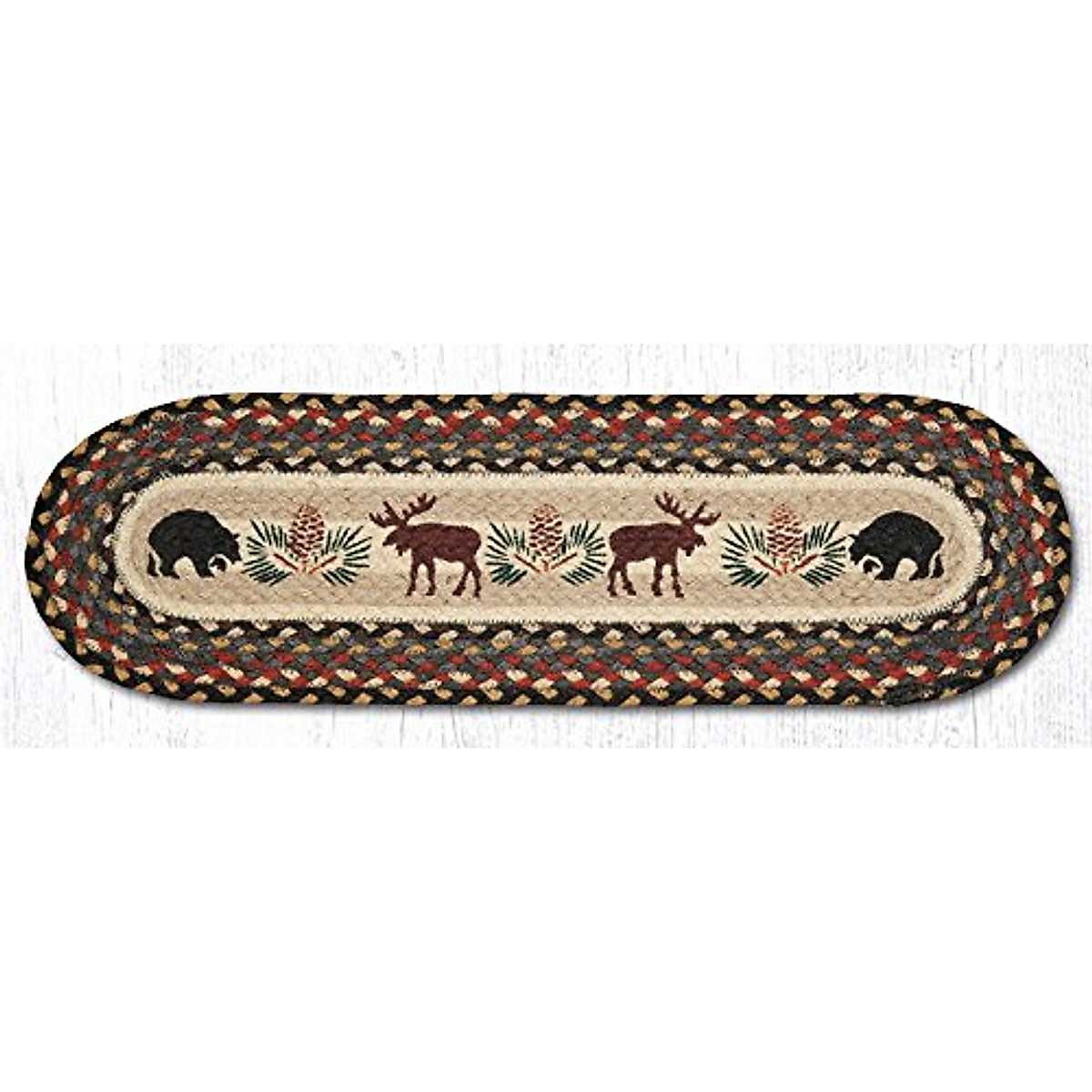 Earth Rugs 8.25" x 27" Oval Printed Braided Stair Treads (Set of 13) (Bear/Moose)