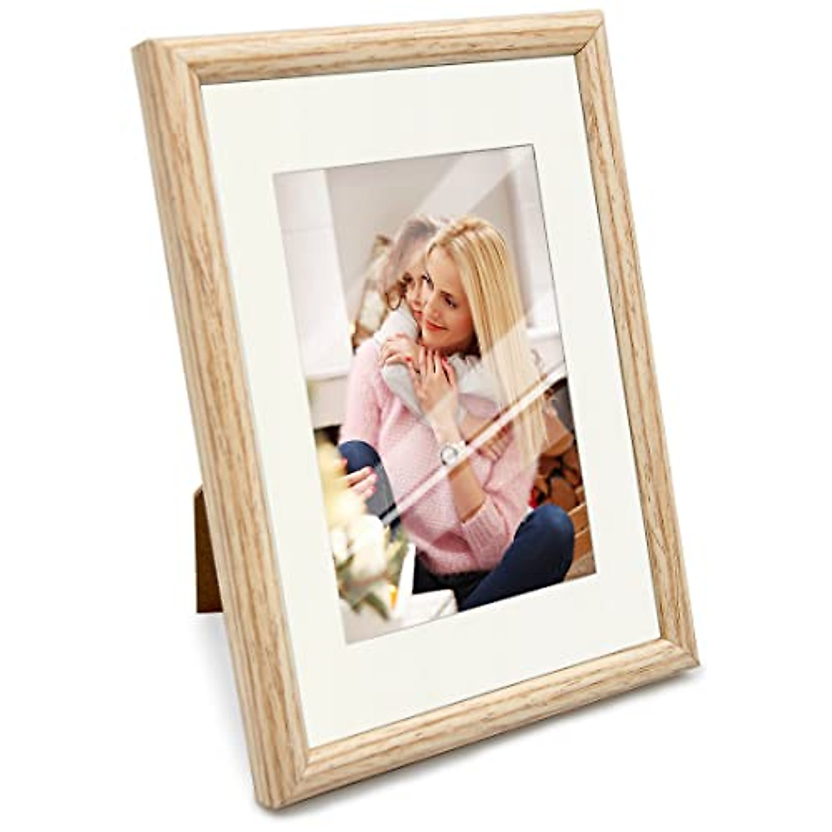 Alkerman 5x7 Picture Frame,Display Pictures 4x6 with Mat or 5x7 Without Mat, Natural Wood with High Definition Glass for Table Top Display and Wall Mounting Photo Frame