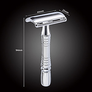 BAILI Classic 3-Piece Double Edge Safety Razor Wet Shaving for Men Women with Platinum Blade and Mirrored Travel Case BD176