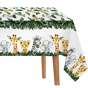 Yuzioey 6 Pack Jungle Safari Tablecloths Wild Animals Table Cover, Safari Baby Shower Decorations, 108" x 54" Wild One Birthday Party Supplies