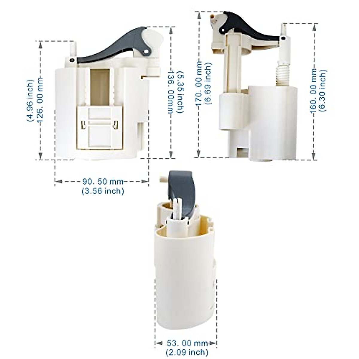 Lychee Light Dual Flush Valve Replacement Kit for One-piece Toilets, with Hydrator, Universal Tank Guts Rebuild Repair Parts and Assembly,3 Inch Dual Water Out (One-piece toilet fulsh valve)