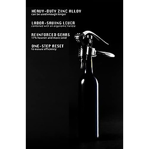 Wine Opener, KITESSENSU Easy Lever Wine Corkscrew with No-Stick Worm, 6-Piece Wine Bottle Opener Set with Foil Cutter, Bottle Stopper, Pourer, Extra Cork Screw and Base, Silver