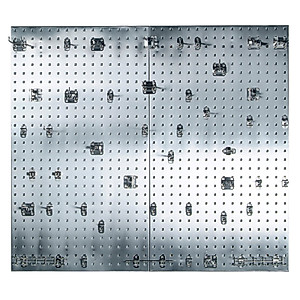 Triton Products Stainless Steel Pegboards - Set of 2 Locboards, Silver Wall Panels for Garage, Home Storage, and Organization, 24" x 42"
