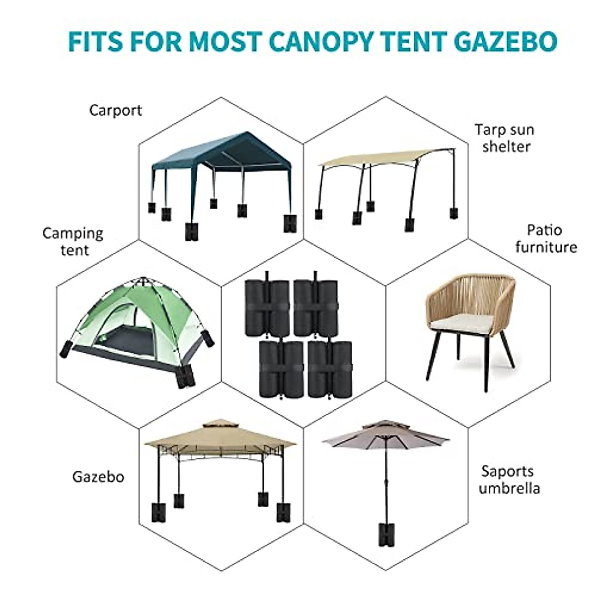 Canopy Weight Bags 120 LB for Pop up Canopy Tent, Leg Weights Sand Bags for Instant Outdoor Sun Shelter Canopy, 4-Pack (Sand Not Included)