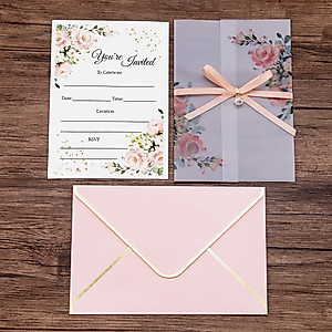 DORIS HOME 25PCS Pink Invitations Cards with Envelopes and Fill-in Inner Sheets for Bridal Shower Invite, Baby Shower Invitations, Wedding, Rehearsal