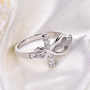 JO WISDOM 925 Sterling Silver Cubic Zirconia Cross Infinity Ring Size 7