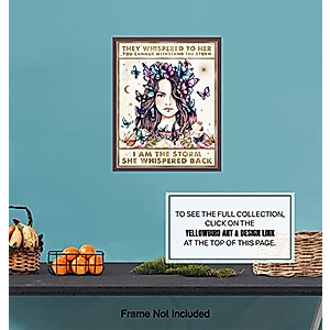 Women's empowerment Motivational poster - Positive Encouragement Gift for Teen Daughter - Inspiration Saying Wall Art - Boho Bedroom decoration - They Whispered to Her You Cannot Withstand The Storm