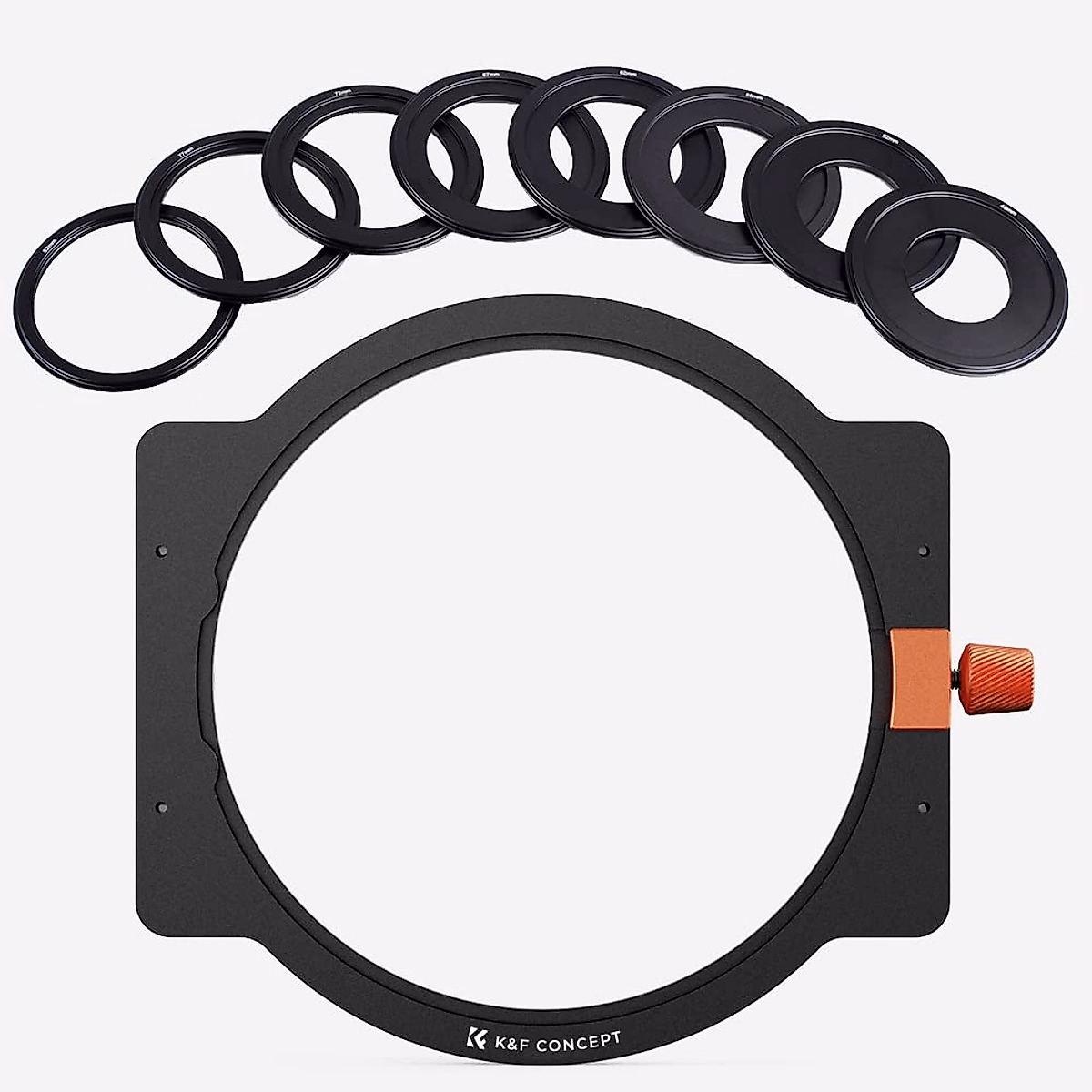 K&F Concept Metal Filter Holder + 8 Filter Adapter Rings (49/52/58/62/67/72/77/82mm) for Square Lens Filter