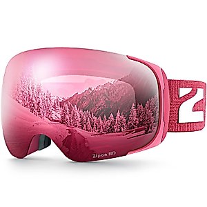 ZIONOR Ski Goggles, Z1 Zipon HD Lens Snow Goggles for Men Women Adult, Anti-fog Magnetic Lens Snowboard Goggles with UV Protection, OTG Snowboarding Goggles, Over Glasses Skiing Snowmobile Goggles