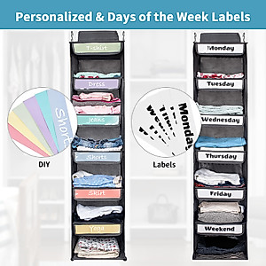 AELS 6-Shelf Weekly Clothes Organizer Set of 2, Hanging Closet Organizer for Kids & Adults, Monday Through Friday with Visual Label, Prepare & Organize Clothing, Shoes & After School Activities