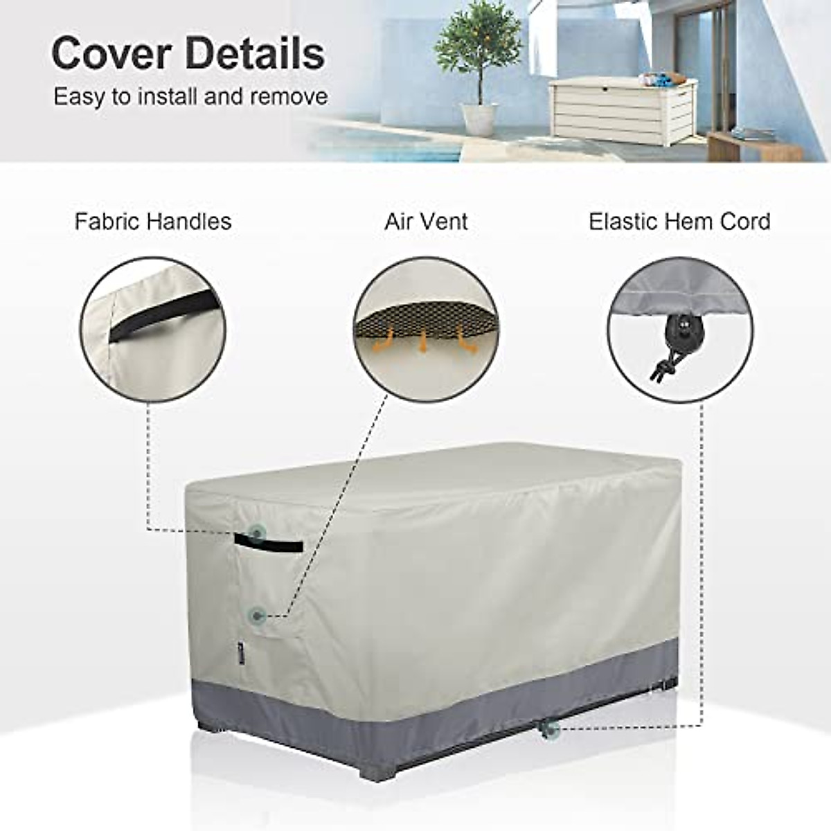 STEECA Patio Deck Box Cover Waterproof Outdoor Rectangular Storage Bench Cover 46L x 22W x 24H inch