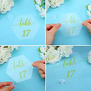 30 Pcs Gold Acrylic Wedding Table Numbers with Stand Printed Clear Acrylic Table Number Stand Table Number Signs for Wedding Reception Event Party Dining Room(Hexagonal)