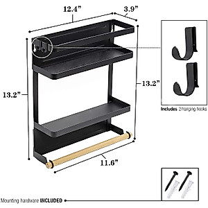 Magnetic Spice Rack, Strong Magnet 2-Tier Shelf with Paper Towel Holder, Magnetic Fridge Organizer for Refrigerator in Kitchen