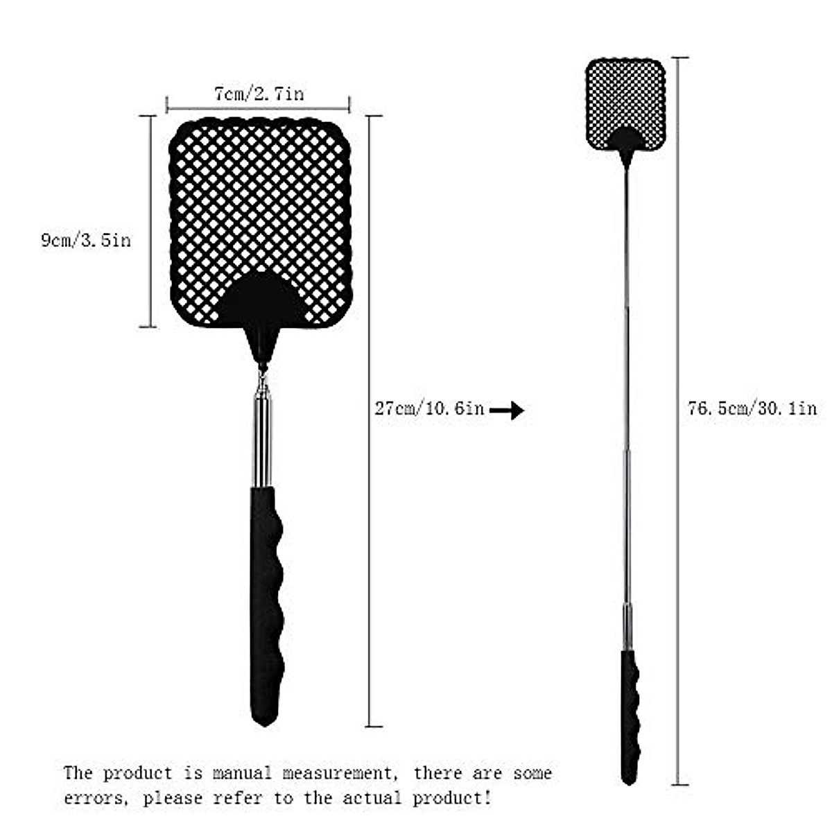 CUNYA 5 Pcs Extendable Fly Swatter Heavy Duty, Manual Swat Pest Control with Stainless Steel Adjustable Handle, Lightweight Durable Telescopic Fly Swatters