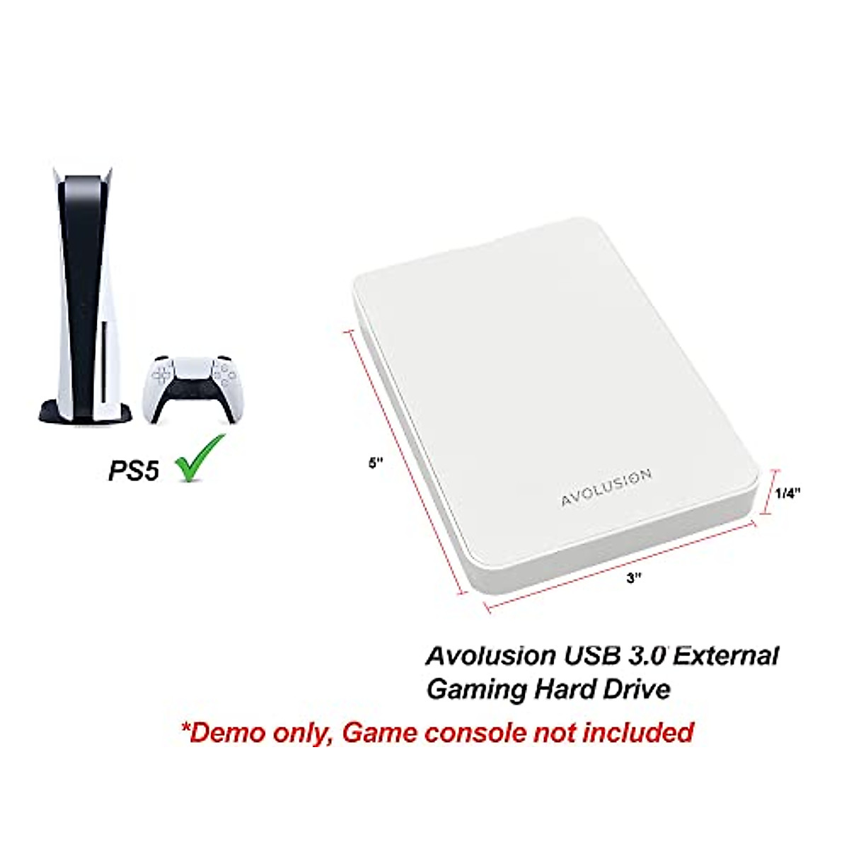 Avolusion Z1-S USB 3.0 Portable External Gaming Hard Drive - White (for PS5, Pre-Formatted) - 2 Year Warranty (1TB)