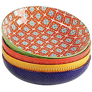 Metahom Ceramic Pasta Bowls, 40 Oz Large Salad Bowls, 8.75'' Colorful Serving Bowl Set for Pasta, Salad, Soup, Set of 4