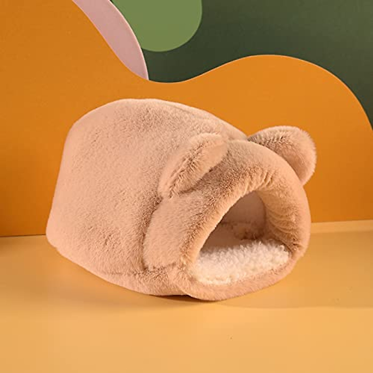 JENPECH Hamster House Cartoon Design - Warm Comfortable Semi-Closed Guinea Pig Hideout Hamster Accessories Hamster Bed for Rodent/Guinea Pig/Rat/Hedgehog Brown XL