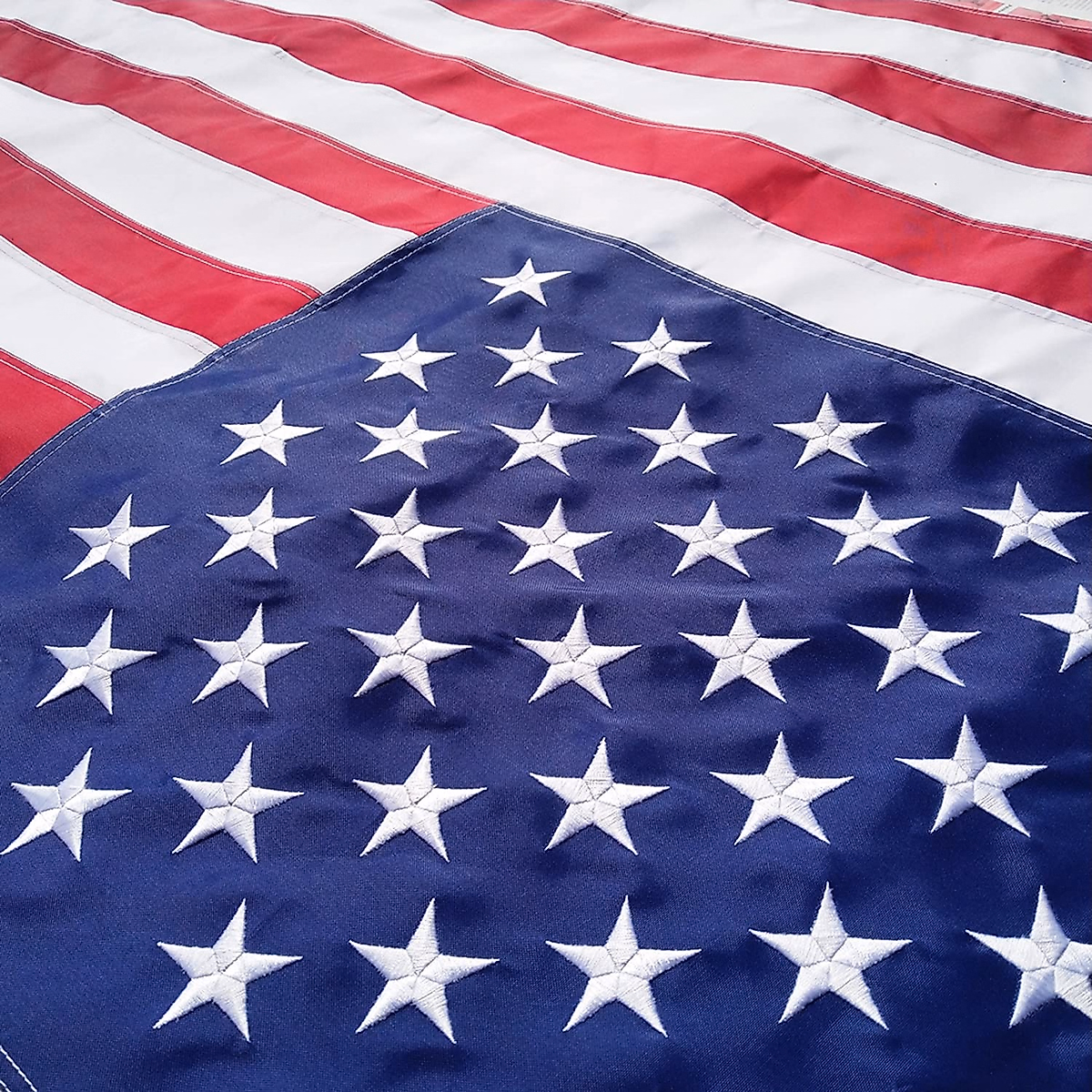 WINBEE Embroidered American Flag 5x8 Ft - Embroidered Stars and Sewn Stripes, Long Lasting Nylon Perfect for Outdoor, Sturdy Brass Grommets, UV Protected and Waterproof. All Weather USA Flags Great for Indoor and Outdoor Decor. Fly Your US Flags Proudly