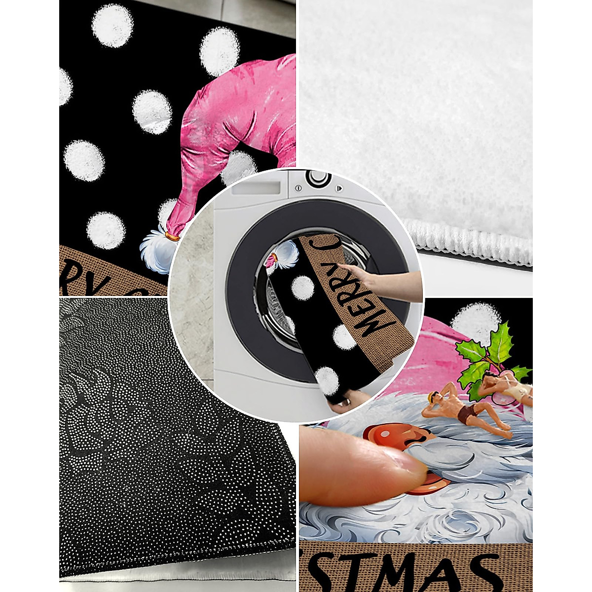 Shag Door Mats Bath Rugs Christmas Pink Dwarf White Point Black,Soft Fluffy Doormats Non Slip Carpet Winter Gnome Brown Linen,Shaggy Fuzzy Area Throw Rug for Kitchen/Bathroom/Bedroom 16x24In