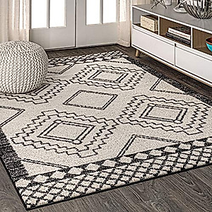 JONATHAN Y MOH200A-8 Amir Moroccan Beni Souk Indoor Area-Rug Bohemian Farmhouse Rustic Geometric Easy-Cleaning Bedroom Kitchen Living Room Non Shedding, 8 X 10, Cream,Black