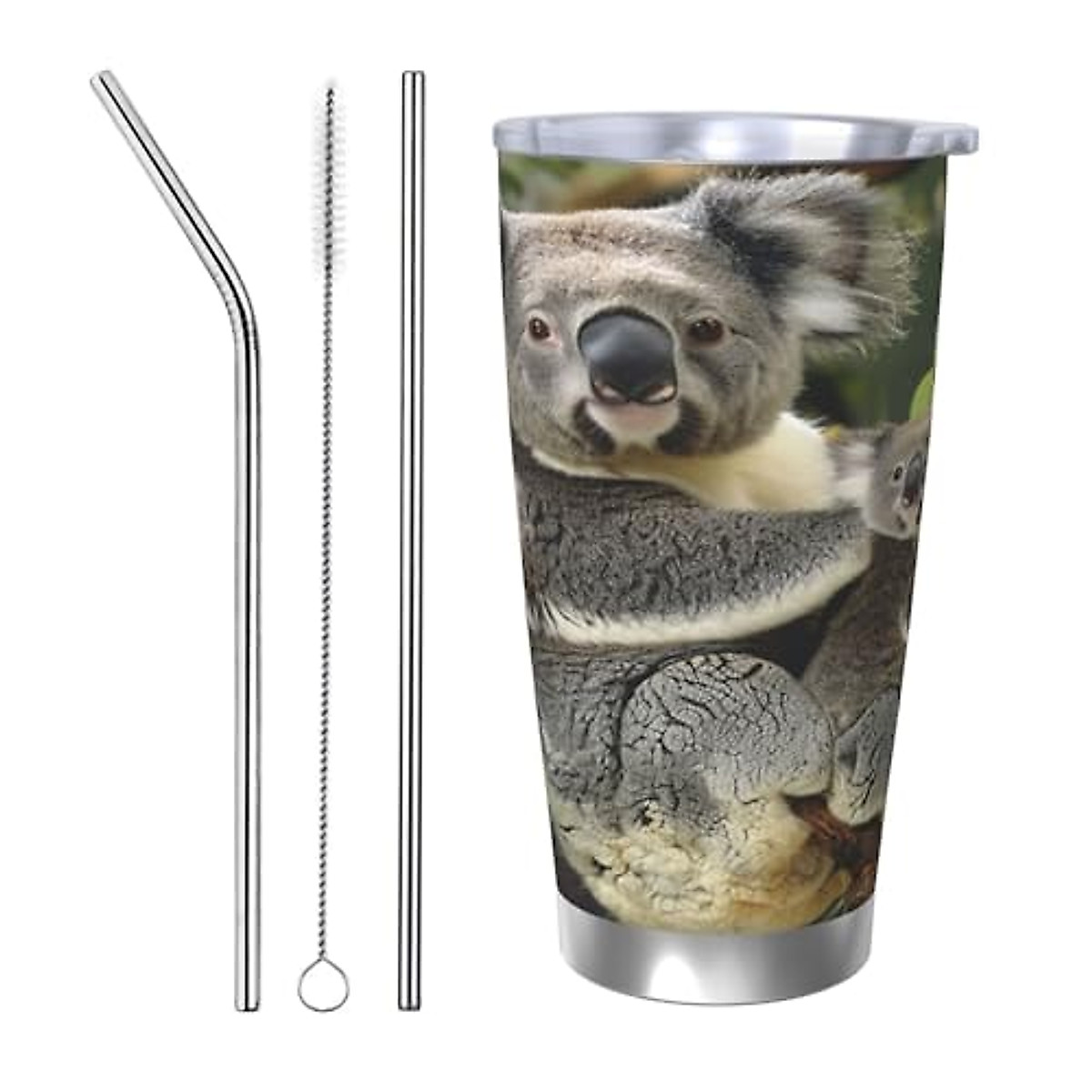 AYCZN Koala On Branch 20 OZ Tumbler Stainless Steel Travel Coffee Mug, Cute Animal Insulated Water Bottle with Lid and Straws Leakproof Thermal Cup