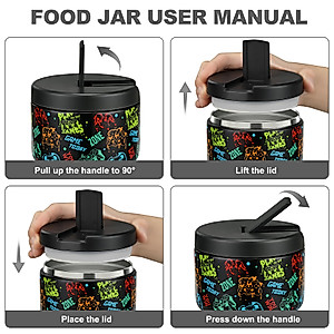 LOHASOK 12oz Kids Soup Thermo for Hot Food Insulated Vacuum Food Jar with Buckle Lid, Stainless Steel Wide Mouth Leak Proof Lunch Container for School Travel 1 Pack, FOOD JAR-HGAME-10 OZ