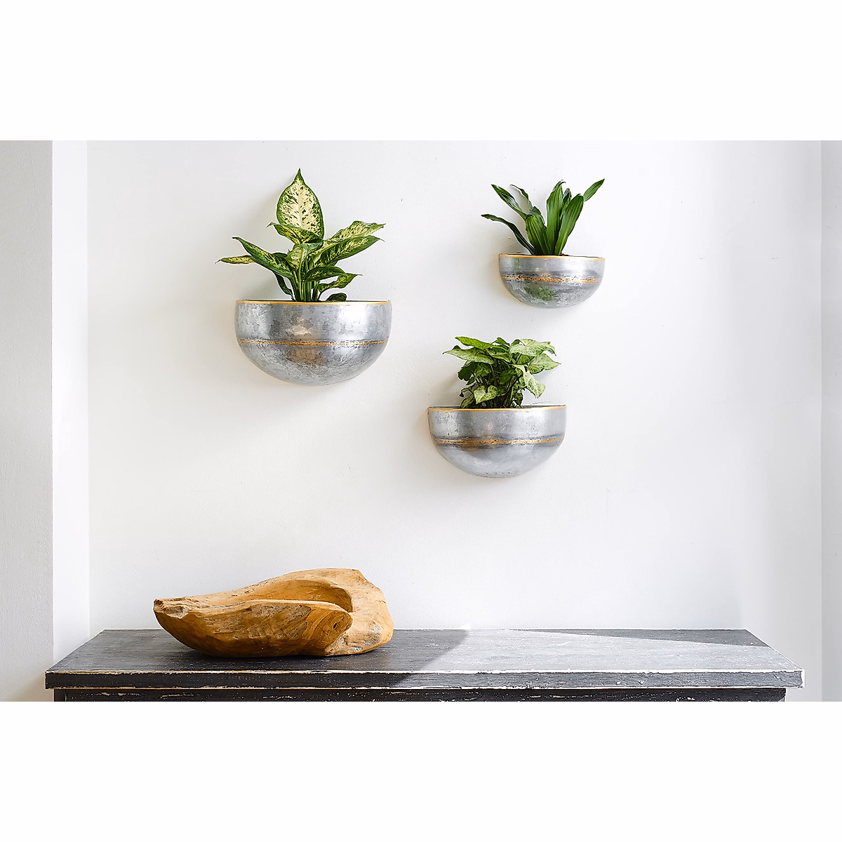 Set 3 Hanging Planter for Outdoor & Indoor Plants, Galvanized Iron Pot, Large Flower Hanger for Patio, Window, Garden, Balcony and Terrace, Modern Wall Hanging Basket, Boho Chic Metal Holder