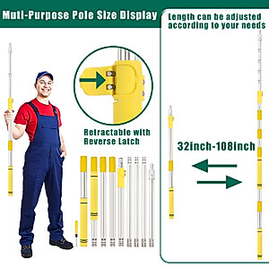 Frebuta Multi-Function Extension Pole, 2Ft to 10Ft Paint Roller Telescopic Extension Pole Heavy Duty Extendable Pole Light Bulb Changer with Long Handle Stainless Steel Tube Sturdy for Cleaning