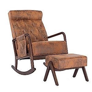 Cimcame Rocking Chair with Ottoman and Headrest Upholstered Nursery Glider Rocker Chair with Thick Padded Cushion High Backrest Accent Lounge Chairs for Living Room Bedroom