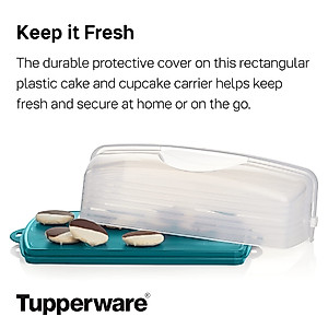 Tupperware Brand Rectangular Cake Taker - Dishwasher Safe & BPA Free - Reversible Cake Container Tray with Cover - Holds Up to 18 Cupcakes or 9 x 13 Cake
