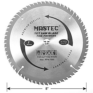 MASTEC 8 Inch 64 Tooth Circular Saw Blade Anti Kickback Tooth for Wood Cutting with 5/8-Inch Arbor
