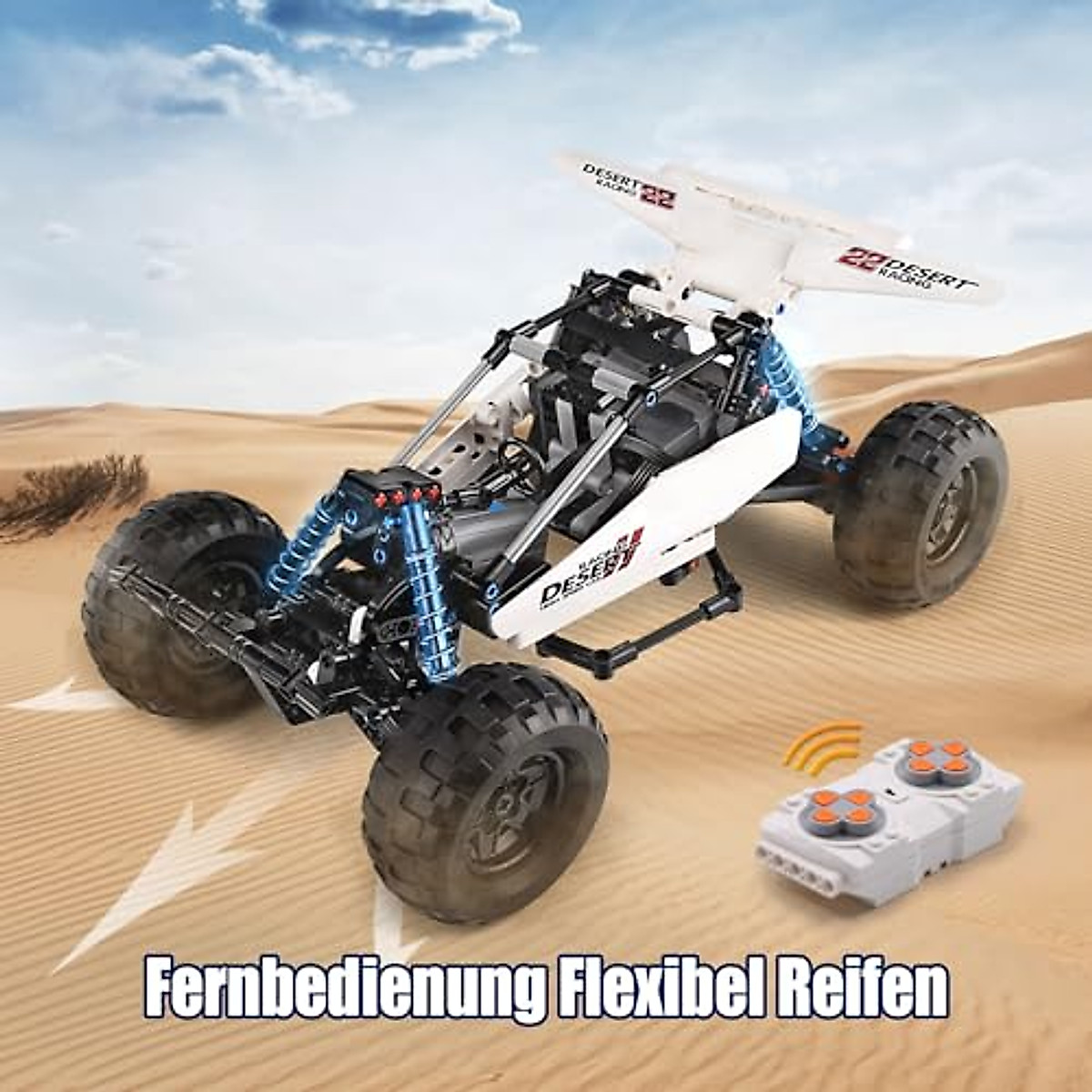 Mould King 18001 Desert Racing Building Kit, Remote Control Off-Road Buggy Racer Car Toy Building Blocks Set, for Kids Age 8+ (394 Pieces)