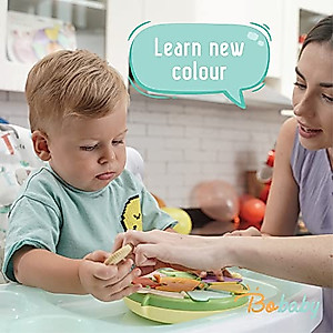 BoBaby Snail Snacker - Toddler Snack Container with 8 Sections and Lid | Food Grade Materials | Dishwasher Safe | Non-Skid Base | for Kids, Babies, Home & Travel | Educational (Yellow)