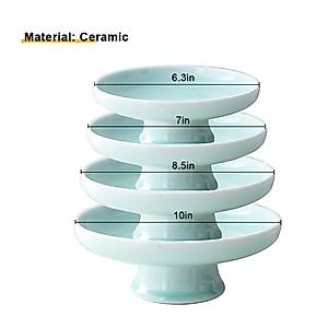 Kelendle Ceramic Footed Bowl Round Pedestal Bowl Decorative Fruit Bowl Serving Dish Dessert Display Tray Trifle Cups Snacks Nuts Plate for Kitchen Counter Centerpiece Table Decor Blue 10inch