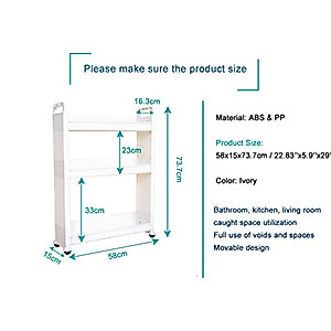 BAOYOUNI Slim Rolling Cart Between Washer Dryer Cabinet Storage Shelf Rack Narrow Slide Out Tower Organizer Space Saving Shelving Units with Wheels (3-Tier)