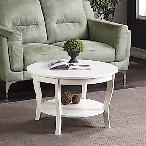 Convenience Concepts American Heritage Round Coffee Table with Shelf, White