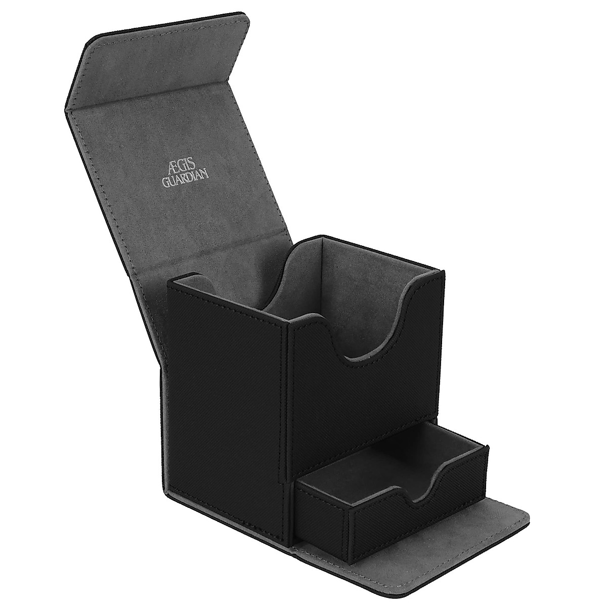 AEGIS GUARDIAN Card Deck Box with Dice Tray for MTG Cards, Commander Deck Box fit 150+ Sleeved Cards, PU Leather Card Storage Box Strong Magnet Deck Game Case for TCG CCG, Black