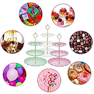 3 Pcs 3-Tier Cupcake Stand Fruit Plate Cakes Stand Tower for Halloween Wedding Home Birthday Tea Party Serving Platter (B-Round)